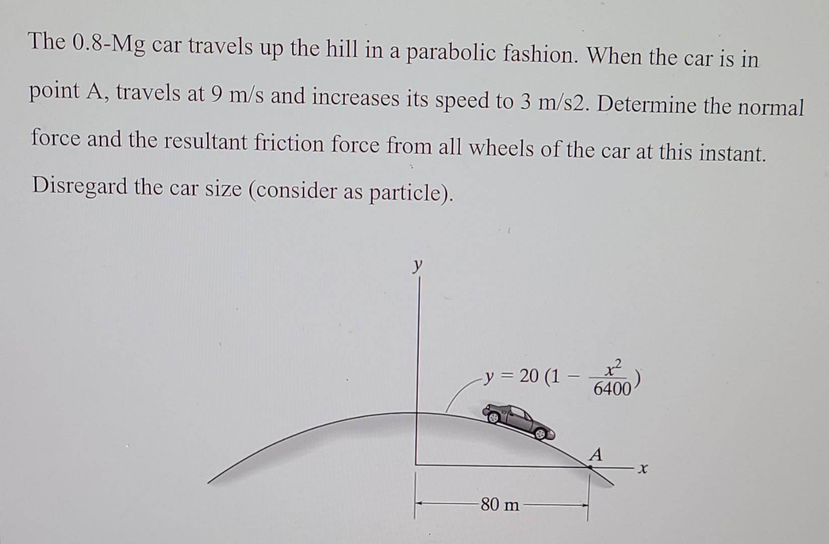 Solved The 0.8-Mg car travels up the hill in a parabolic | Chegg.com