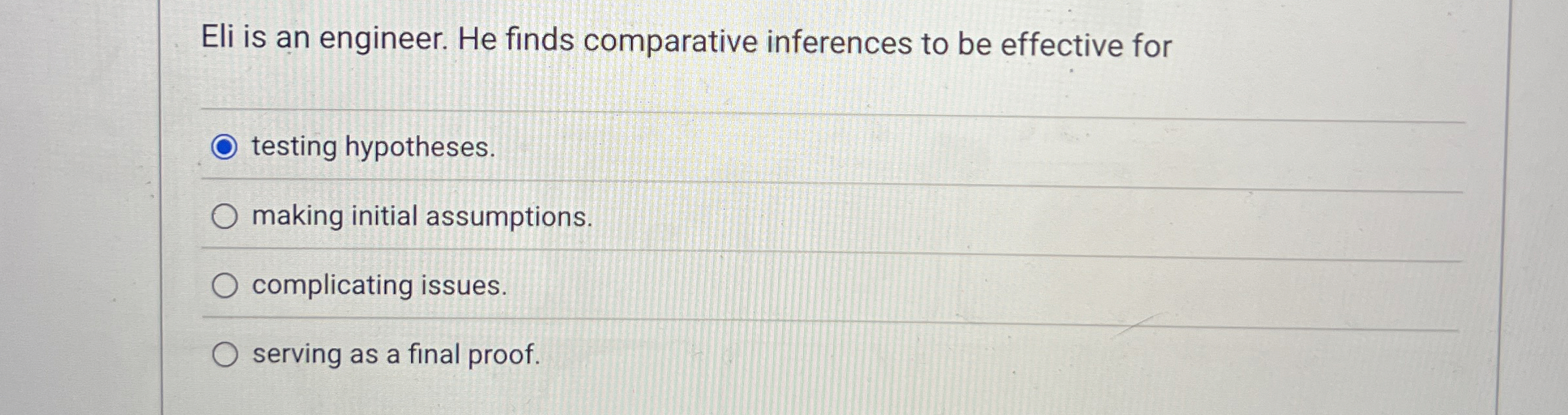 Solved Eli is an engineer. He finds comparative inferences | Chegg.com