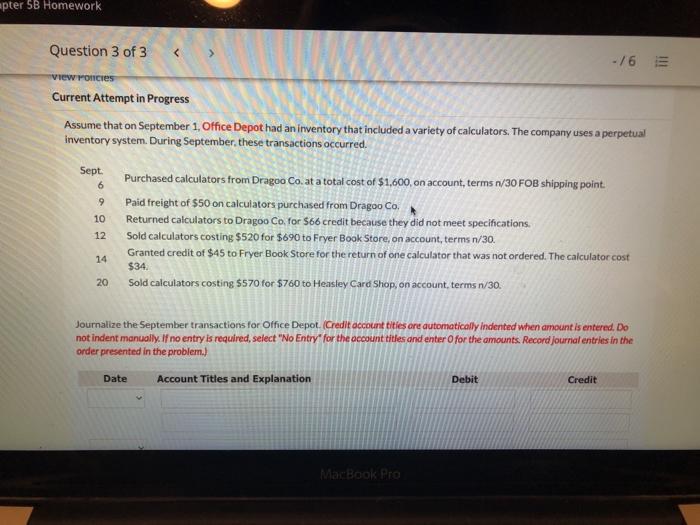 Solved apter 5B Homework Question 3 of 3 -/6 VIEW | Chegg.com
