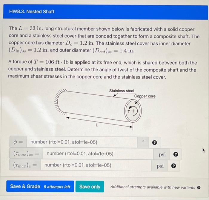 Solved The L=33 in. long structural member shown below is | Chegg.com