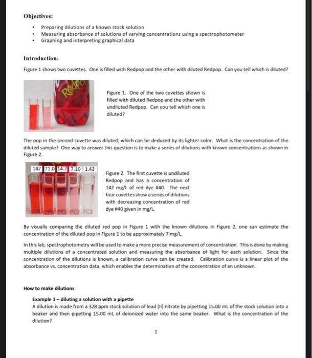 Objectives: • Preparing dilutions of a known stock | Chegg.com