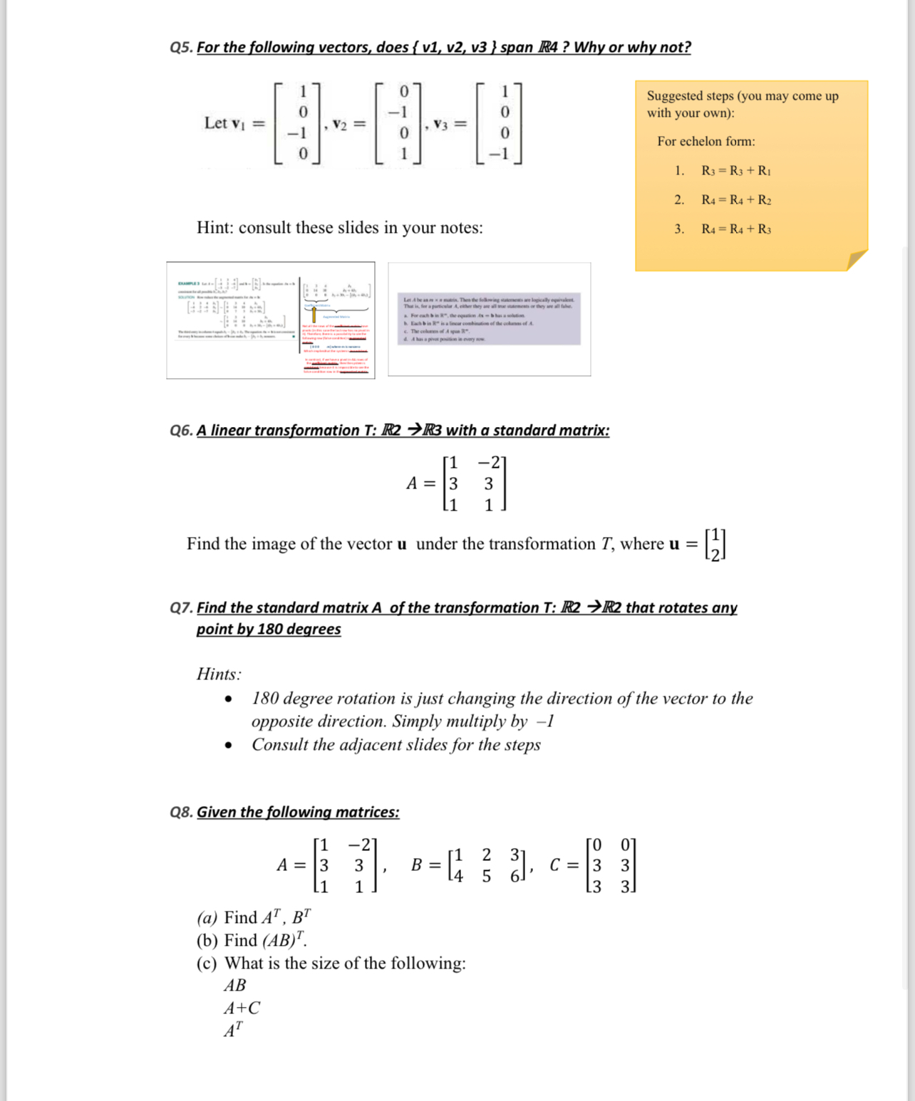 Solved Q5. ﻿For the following vectors, does {v1,v2,v3} ﻿span | Chegg.com