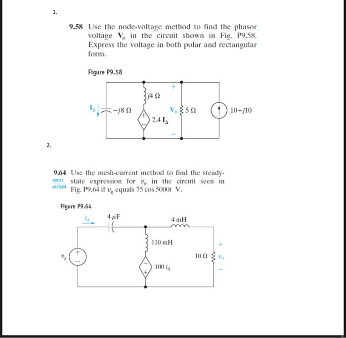 Solved 9.58 Use the node-voltage method to find the phasor | Chegg.com