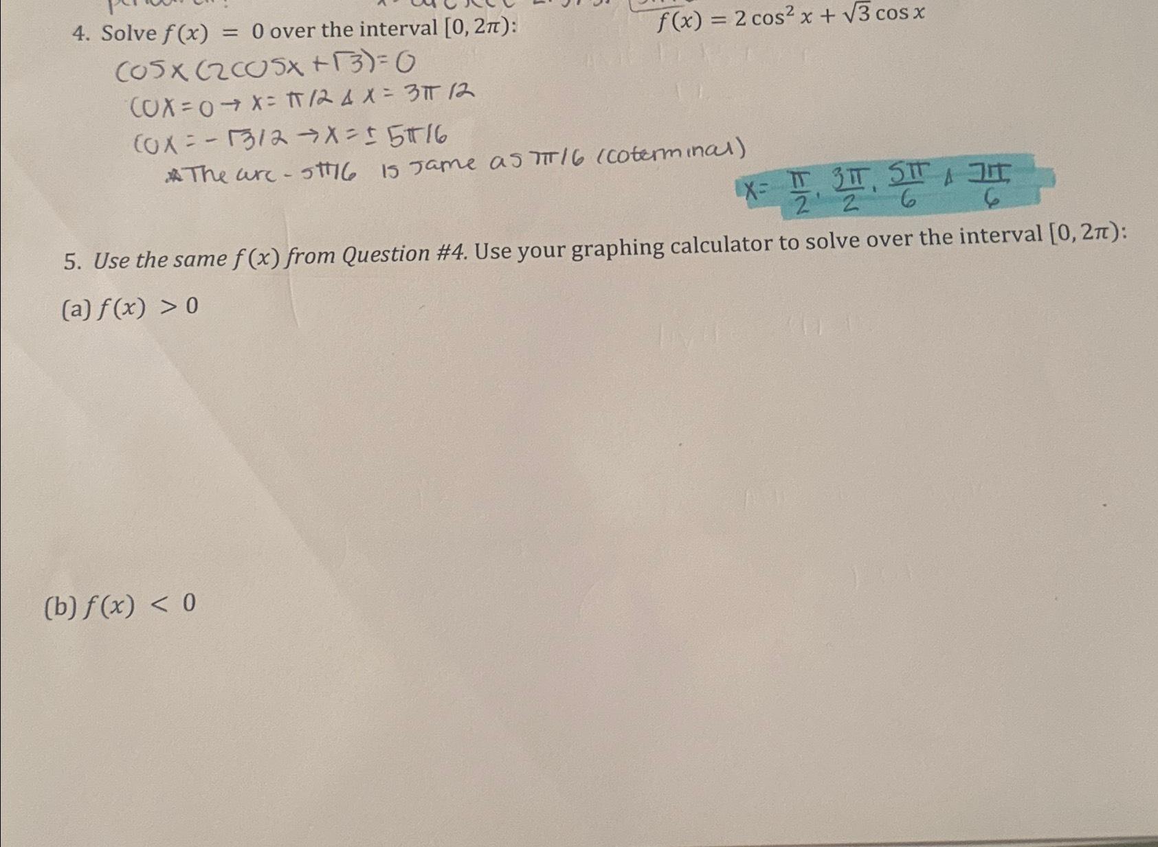 Solved Solve f(x)=0 ﻿over the interval [0,2π) ﻿: ﻿Use your | Chegg.com