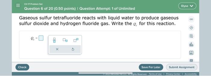 Solved Gaseous sulfur tetrafluoride reacts with liquid water | Chegg.com