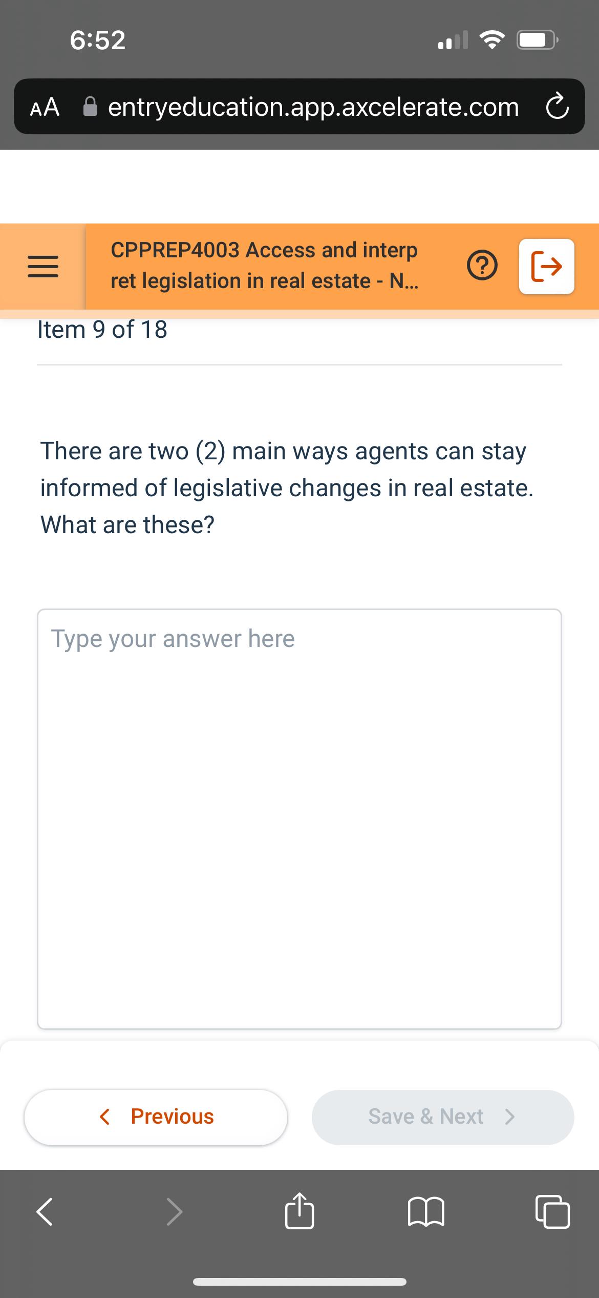 Solved 6:52AA entryeducation.app.axcelerate.comCPPREP4003 | Chegg.com