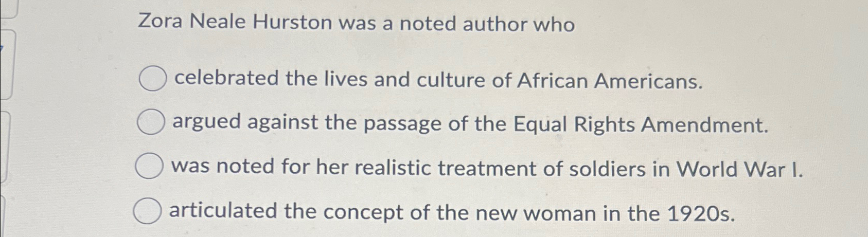 Solved Zora Neale Hurston was a noted author whocelebrated | Chegg.com