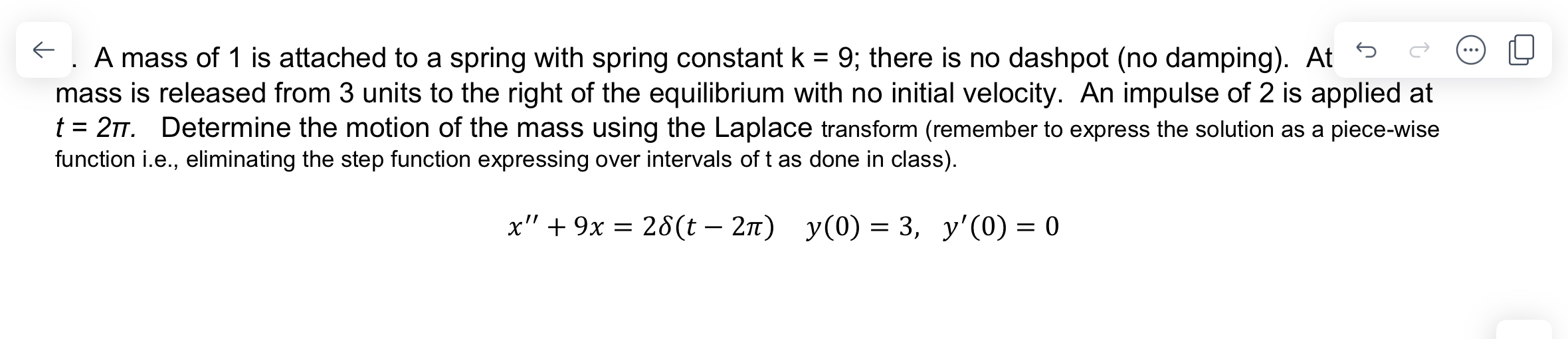 Solved larr. A mass of 1 ﻿is attached to a spring with | Chegg.com