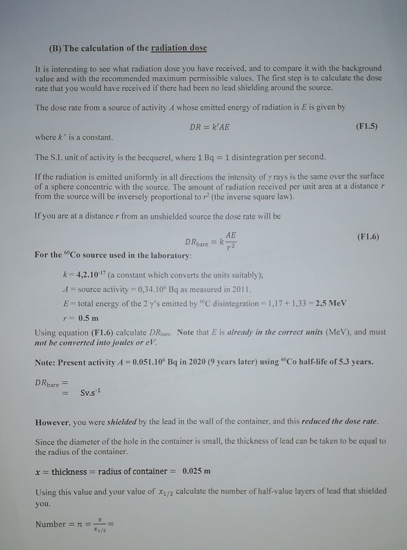 Solved (B) The calculation of the radiation dose It is | Chegg.com