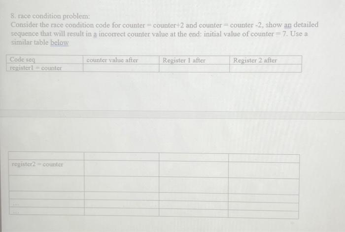 Solved 8. race condition problem: Concider the race | Chegg.com