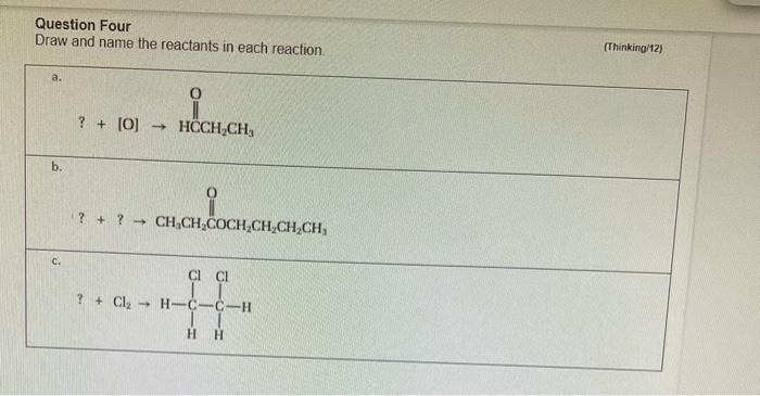 Solved Question Four Draw and name the reactants in each | Chegg.com