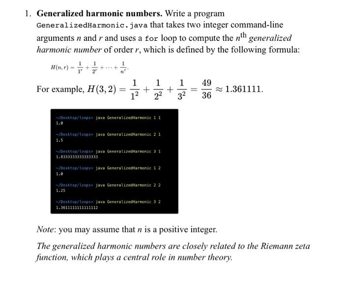 Solved Generalized harmonic numbers. Write a program | Chegg.com