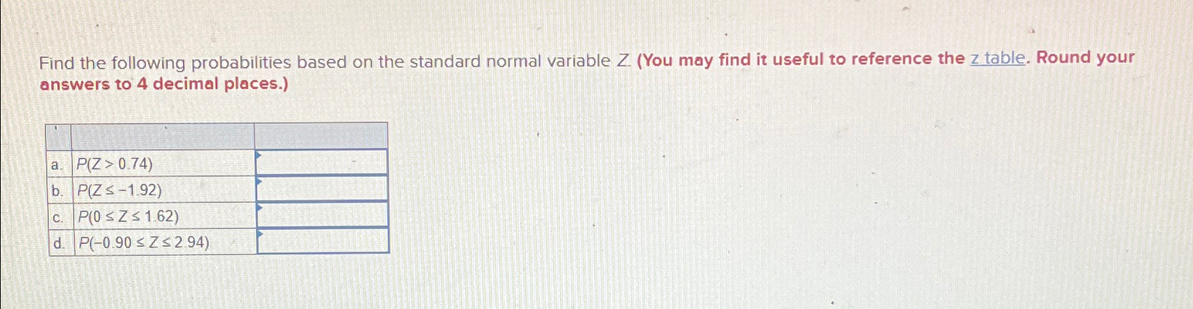 Solved Find the following probabilities based on the | Chegg.com