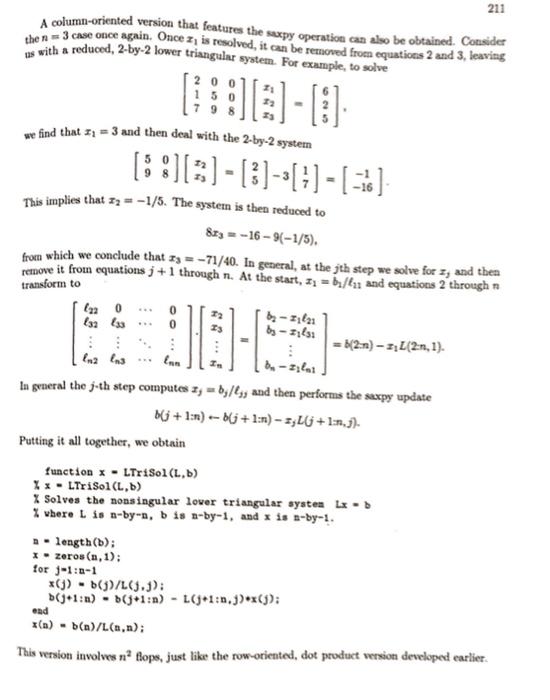 2) Code the forward substitution (Lz = b) for linear | Chegg.com