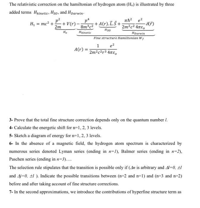 Solved The relativistic correction on the hamiltonian of | Chegg.com