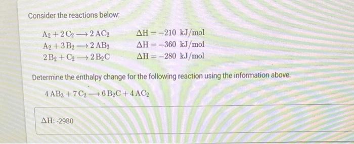 Solved Consider the reactions below: A2+2C2→2AC2A2+3 | Chegg.com
