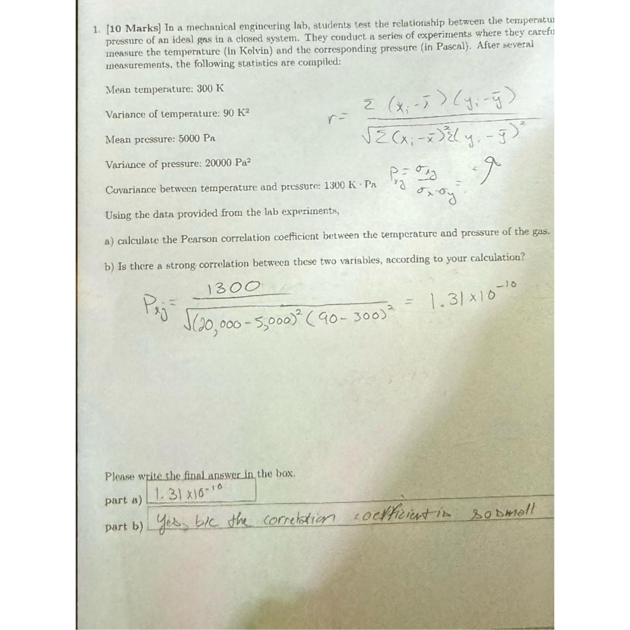 Solved [10 ﻿Marks] ﻿In a mechunical engincuring lab, | Chegg.com