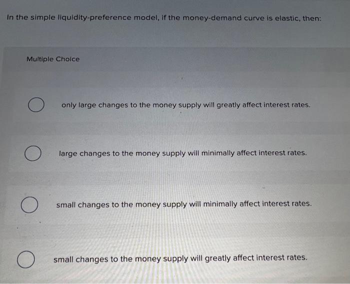 Solved In the simple liquidity-preference model, if the | Chegg.com