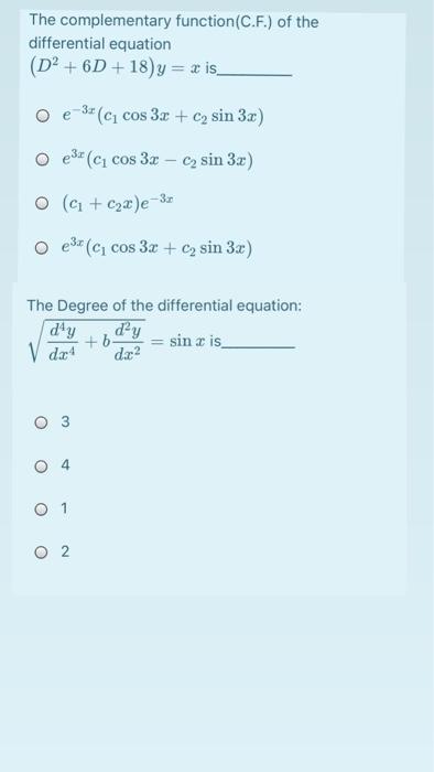 Solved The complementary function(C.F.) of the differential | Chegg.com