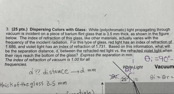 Solved 3 3. (25 pts.) Dispersing Colors with Glass: White | Chegg.com