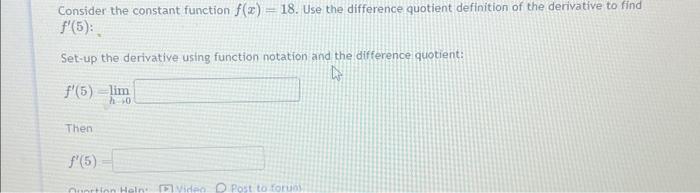 Solved Consider the constant function f(x)=18. Use the | Chegg.com