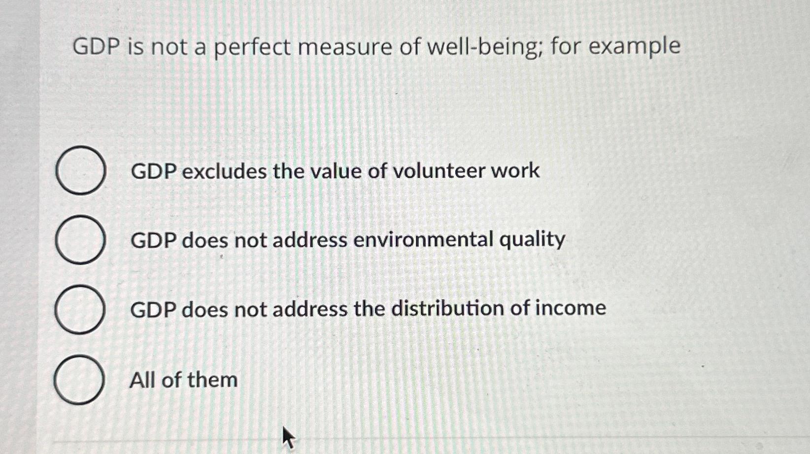 Solved GDP is not a perfect measure of well-being; for | Chegg.com