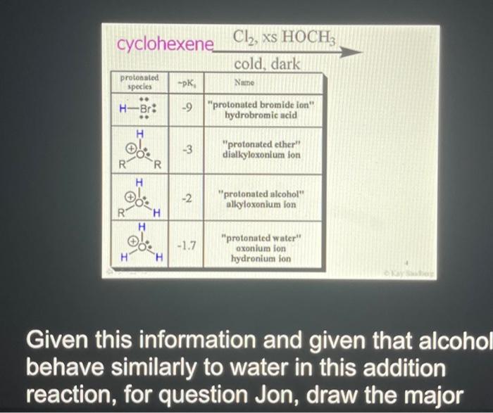 Solved cyclohexene Cl2, xs HOCHZ cold, dark protonated | Chegg.com