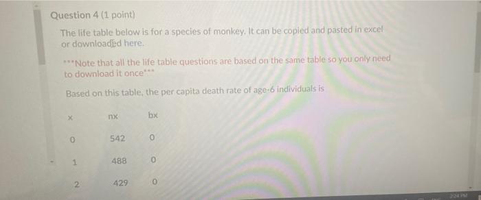 Solved Question 4 (1 point) The life table below is for a | Chegg.com