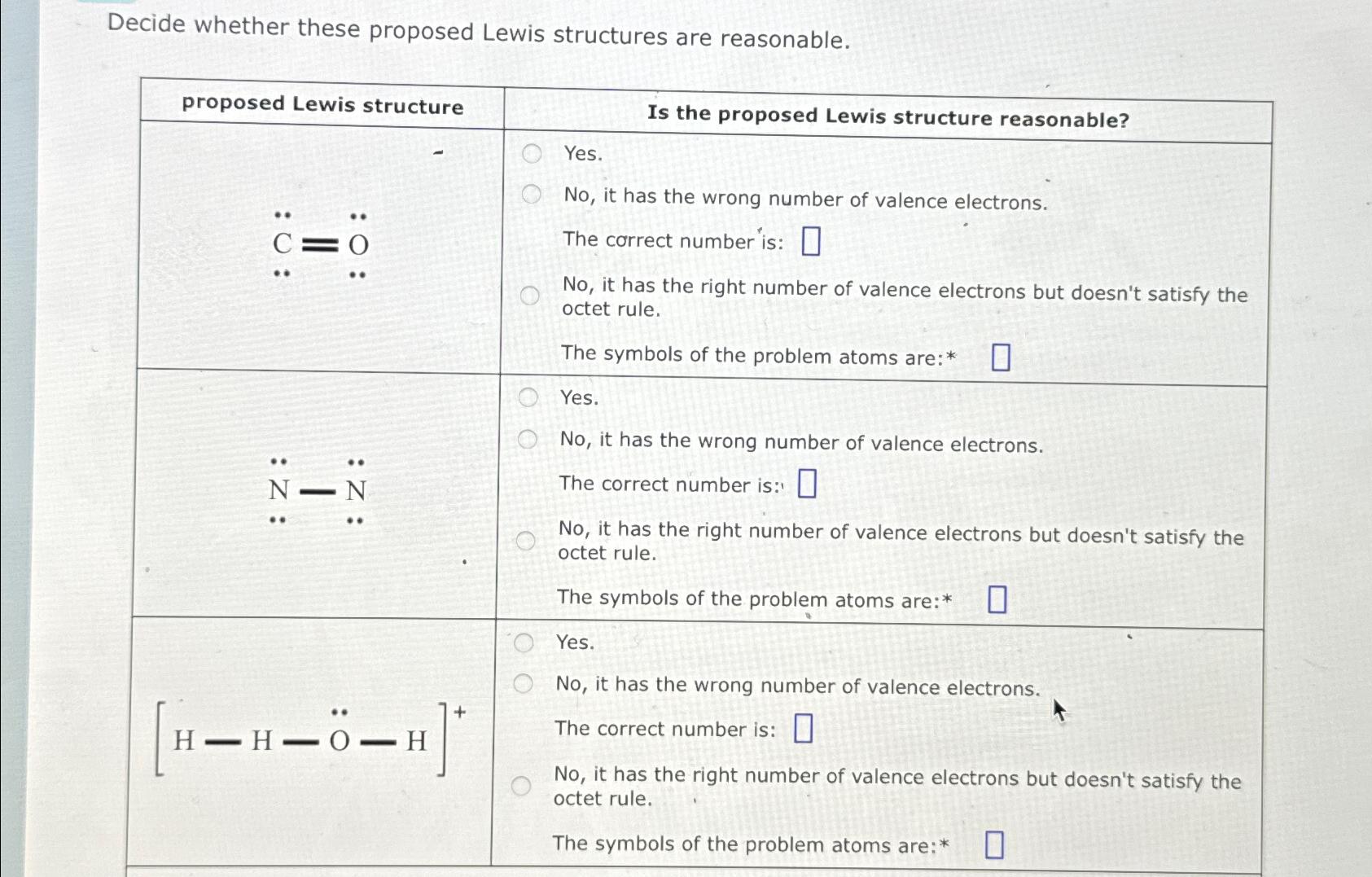 Solved Decide whether these proposed Lewis structures are | Chegg.com