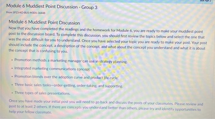 Module 6 Muddiest Point Discussion Now that you have | Chegg.com