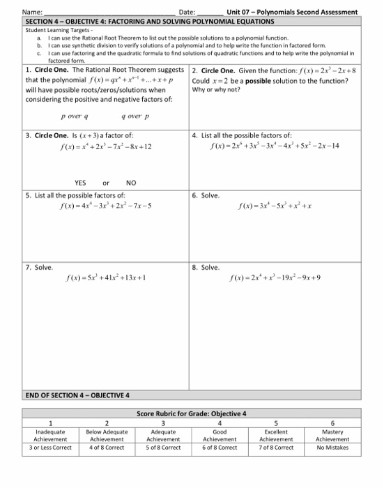 Solved Name: Date: Unit 07-Polynomials Second Assessment | Chegg.com