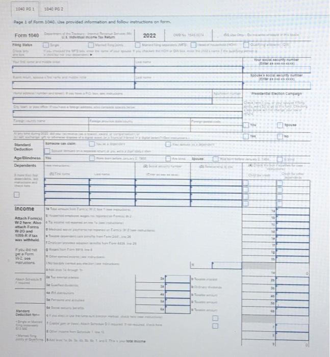 Solved 2040⩾5 I 20400 g2 Dage 1 of Form 1060, Uve provided | Chegg.com