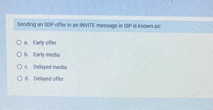 Solved Sending an SDP offer in an INVITE message in SIP is | Chegg.com