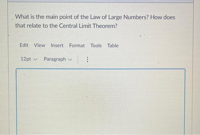 Solved What is the main point of the Law of Large Numbers? | Chegg.com