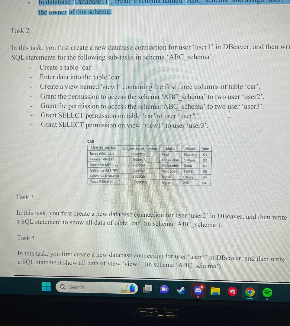 Solved the owner of this schema.Task 2In this task, you | Chegg.com