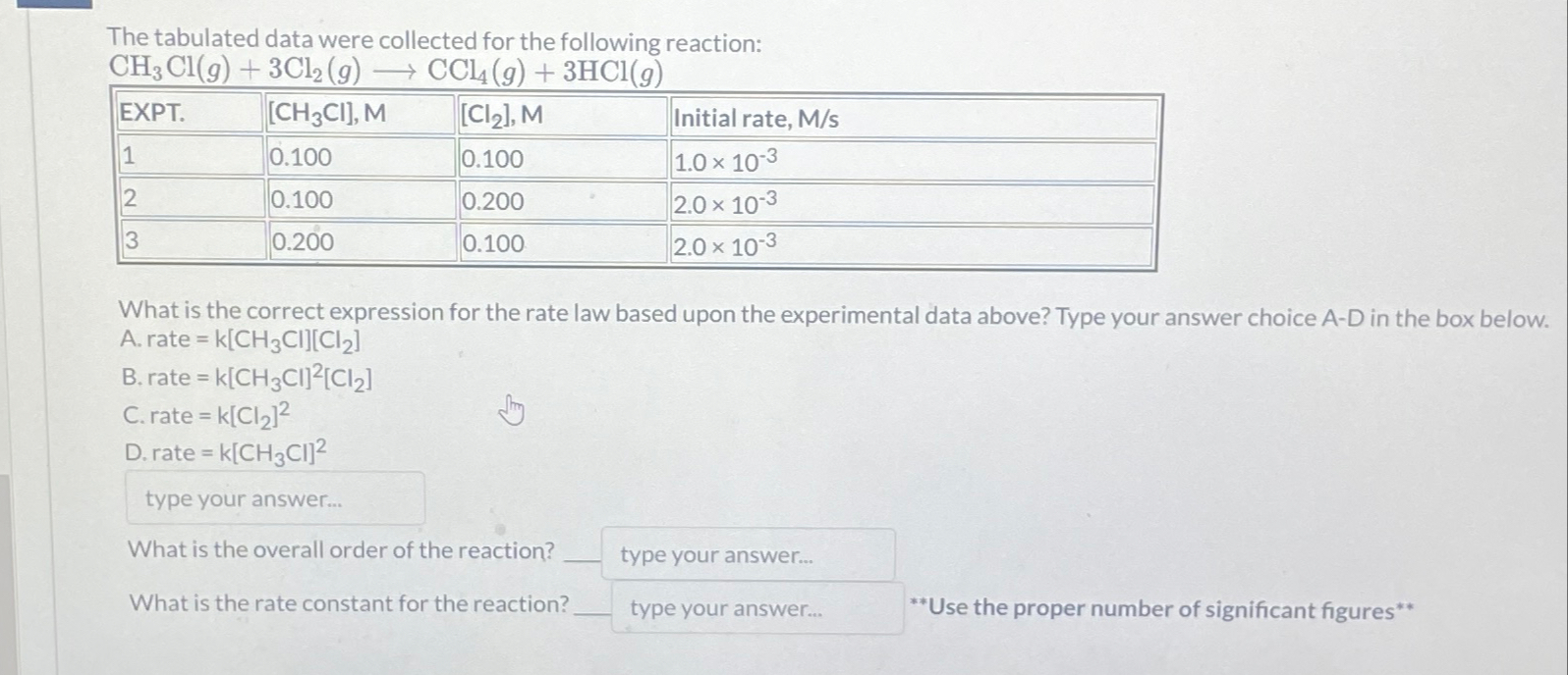 Solved The tabulated data were collected for the following | Chegg.com