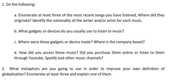 Solved 1. Do the following: a. Enumerate at least three of | Chegg.com
