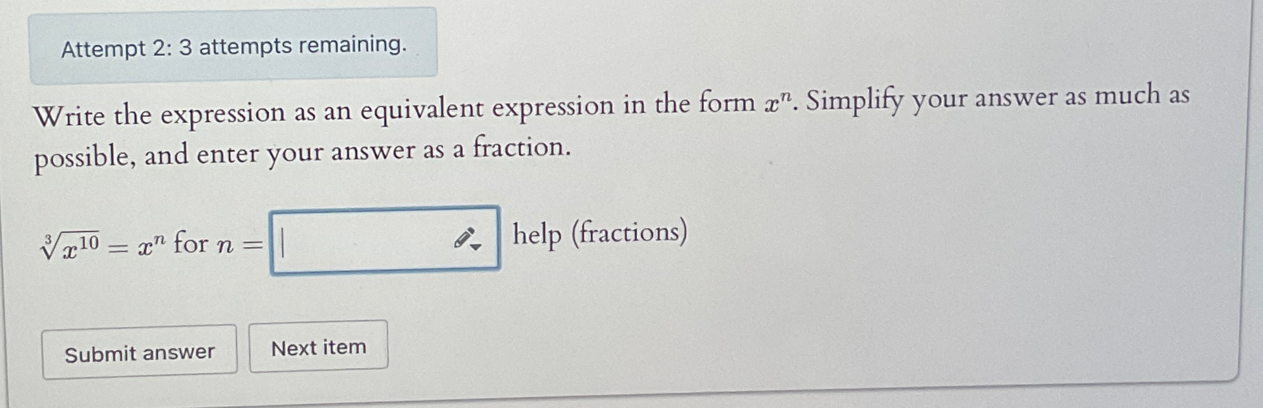 Solved Attempt 2: 3 ﻿attempts remaining.Write the expression | Chegg.com