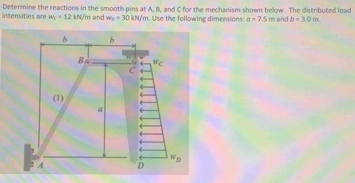 Solved Determine the reactions in the smooth pins at A, B, | Chegg.com