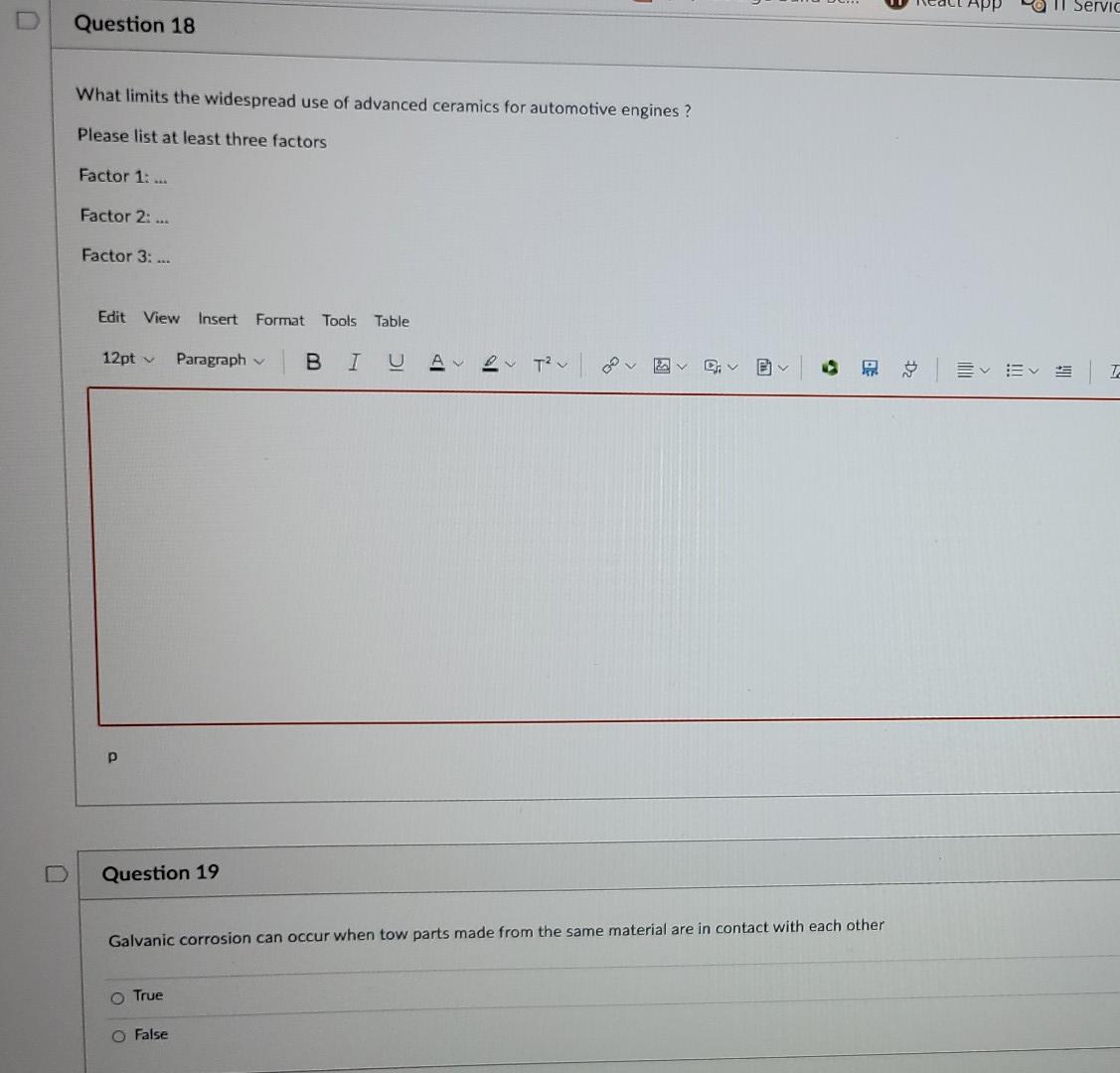 Solved 1 Servic Question 18 What limits the widespread use | Chegg.com