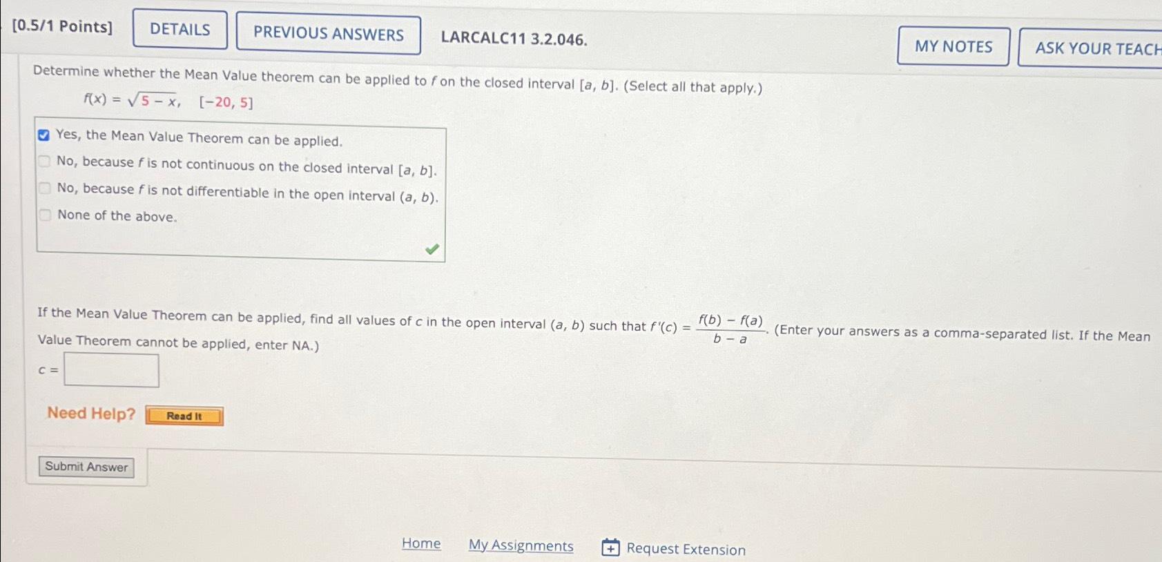 Solved [0.5/1 ﻿Points]LARCALC11 3.2.046.Determine whether | Chegg.com