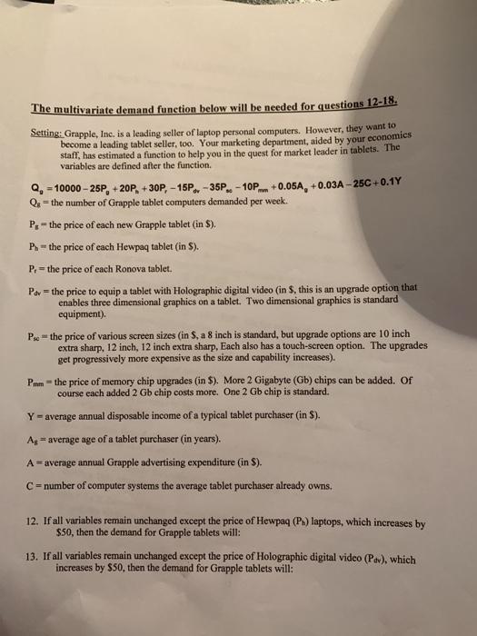 Solved The multivariate demand function below will be needed | Chegg.com
