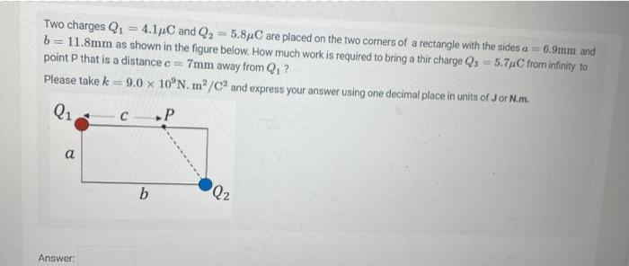 Solved Two charges Q1 4.14C and Q2 = 5.84C are placed on the | Chegg.com