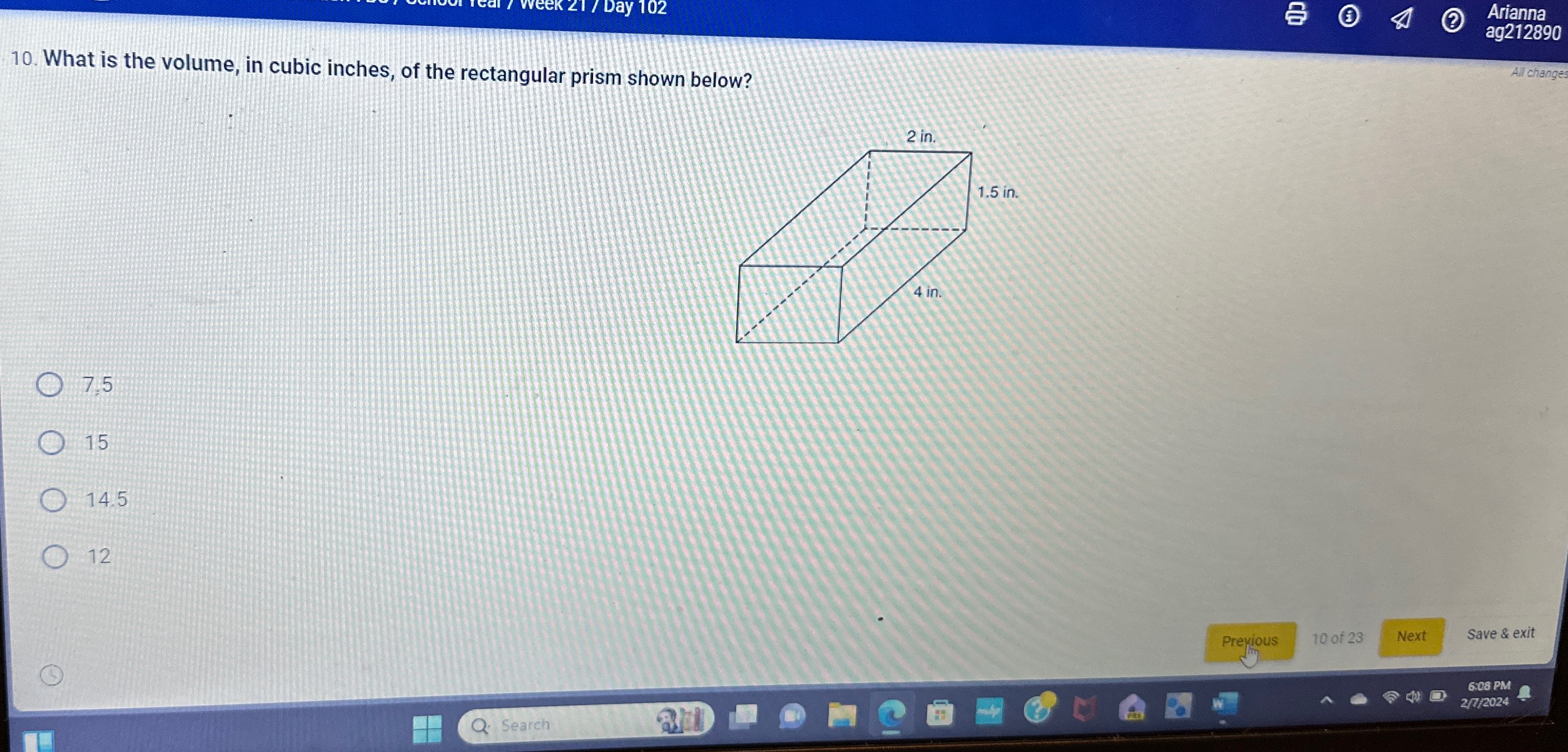 What is the volume, in cubic inches, of the | Chegg.com