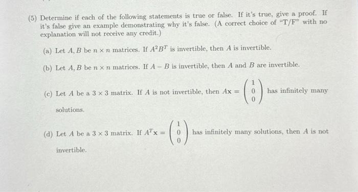 Solved (5) Determine if each of the following statements is | Chegg.com