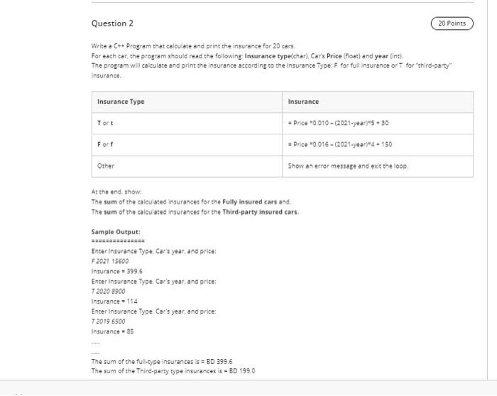 Solved Question 2 20 Points Write A C Program That