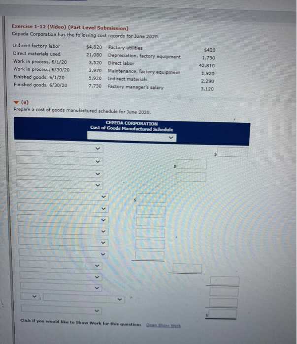 Solved Exercise 1-12 (Video) (Part Level Submission) Cepeda | Chegg.com