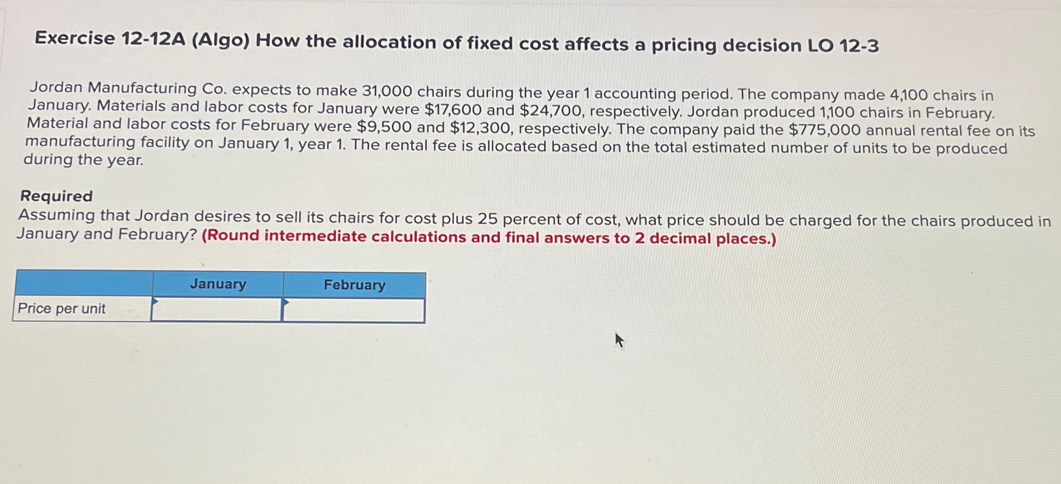 Solved Exercise 12-12A (Algo) ﻿How the allocation of fixed | Chegg.com