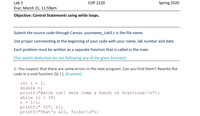 Solved Spring 2020 Lab 5 COP 2220 Due: March 21, 11:59pm | Chegg.com