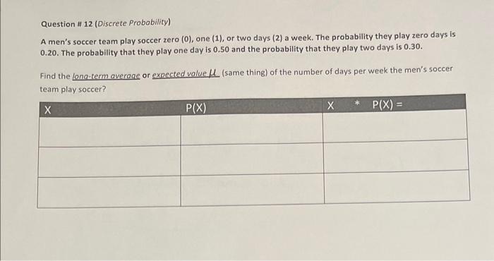 Solved Question \#12 (Discrete Probability) A men's soccer | Chegg.com